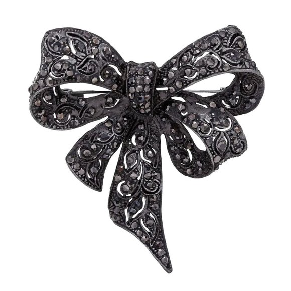 Unbranded | Jewelry | Brooch Black Elegant Gothic Bow Marcasite ...